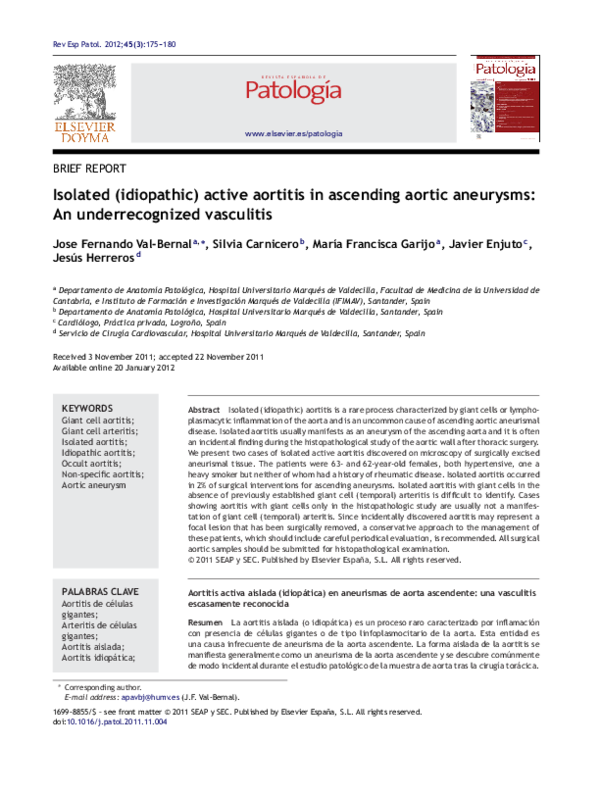 (PDF) Isolated (idiopathic) active aortitis in ascending aortic ...