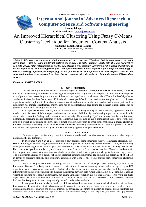 Pdf An Improved Hierarchical Clustering Using Fuzzy C Means