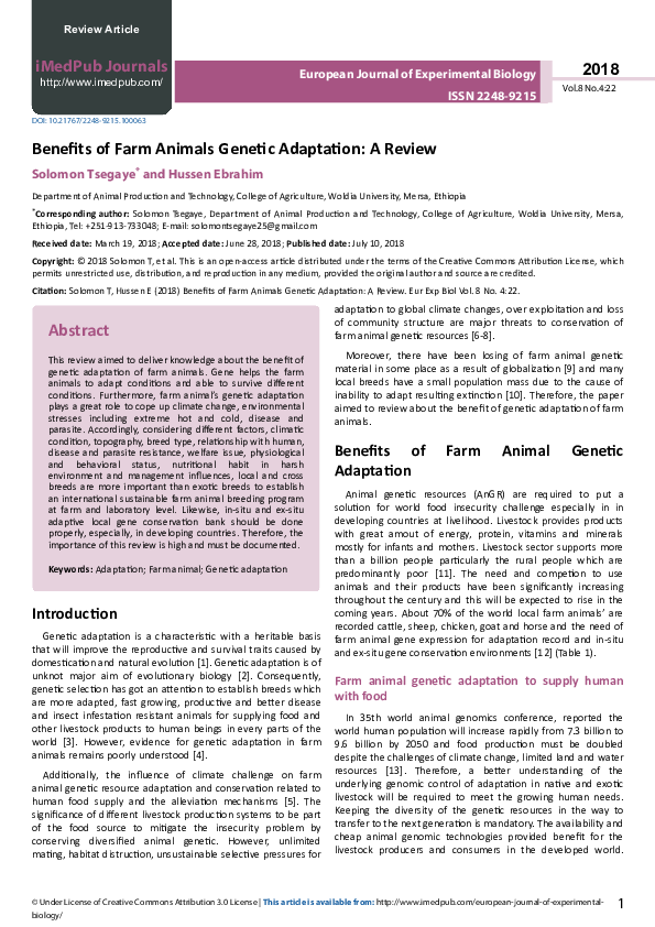(PDF) Benefits of Farm Animals Genetic Adaptation: A Review