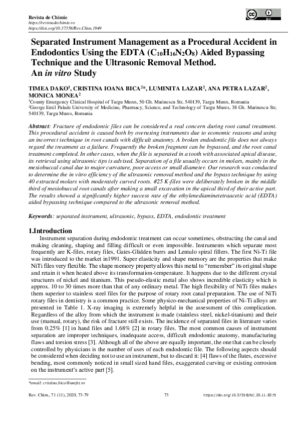 (PDF) Separated Instrument Management as a Procedural Accident in Endodontics Using the EDTA ...