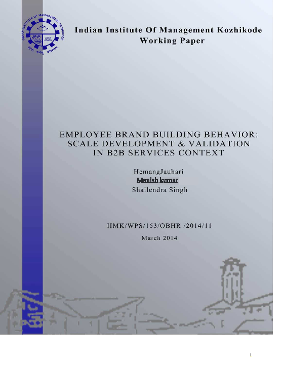 (PDF) Employee Brand Building Behavior: Scale Development & Validation In B2b Services Context