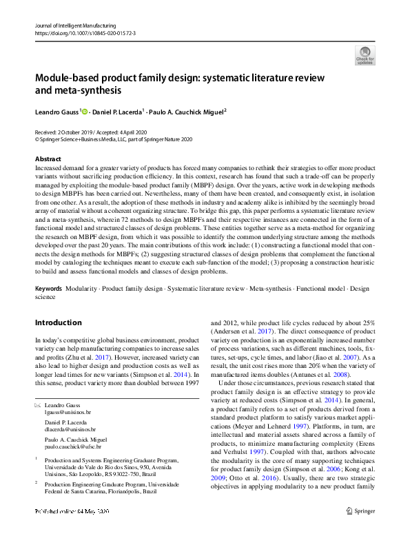 (PDF) Module-based product family design: systematic literature review ...