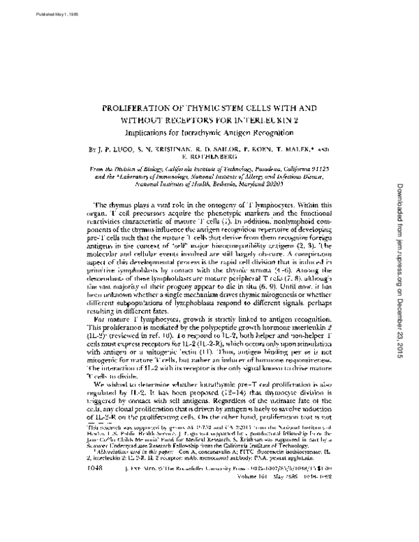 (PDF) Thymic Stem Cell Proliferation and IL-2 Receptors