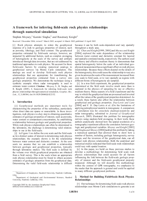 (PDF) A framework for inferring field-scale rock physics relationships through numerical ...