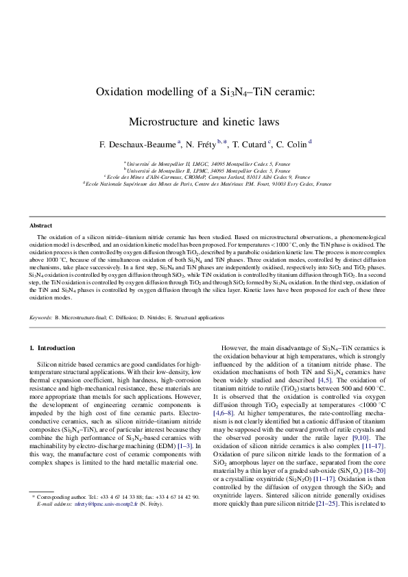 Pdf Oxidation Modelling Of A Si3n4 Tin Ceramic Microstructure And Kinetic Laws
