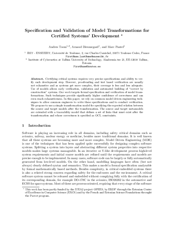 Pdf Specification And Validation Of Model Transformations For