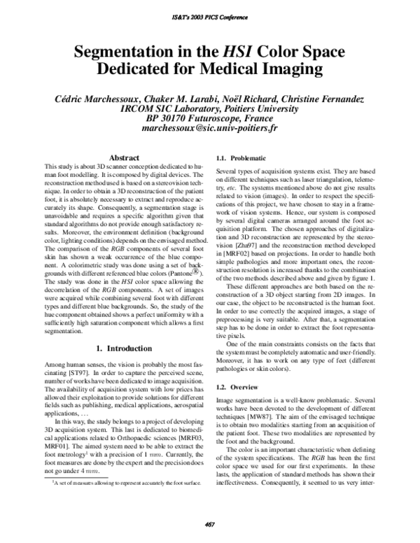 (PDF) HSI Color Space Segmentation for Foot Modeling
