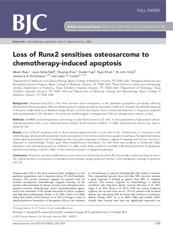 (PDF) Loss of Runx2 sensitises osteosarcoma to chemotherapy-induced apoptosis | Jason Yustein ...