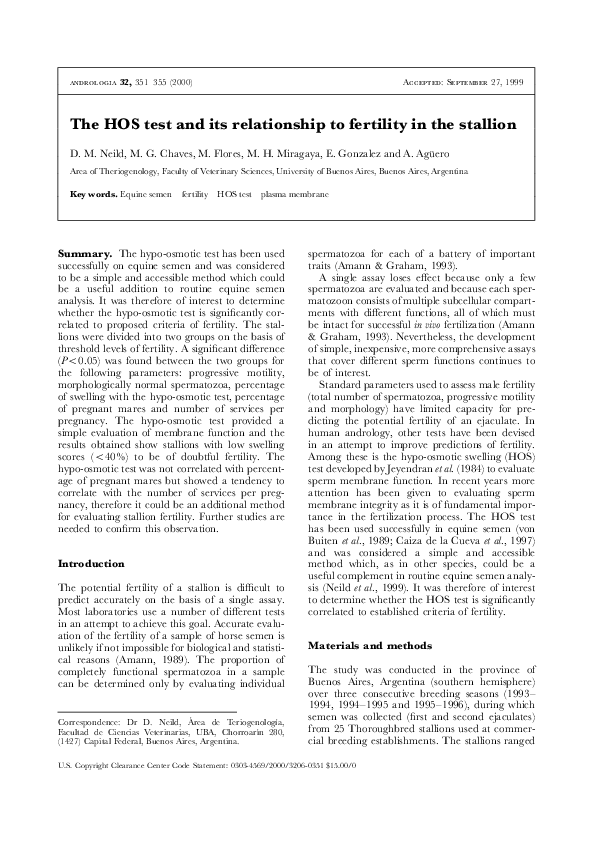 (PDF) The HOS test and its relationship to fertility in the stallion