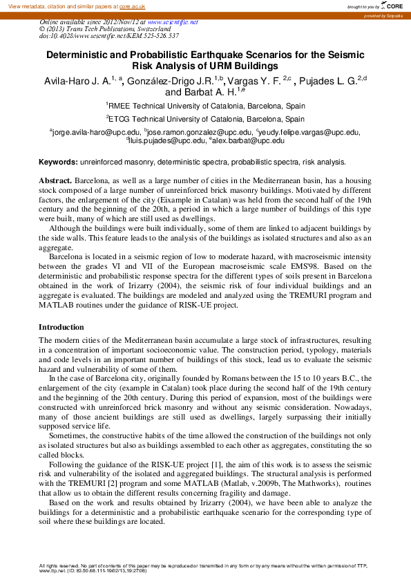 (PDF) Deterministic and Probabilistic Earthquake Scenarios for the ...