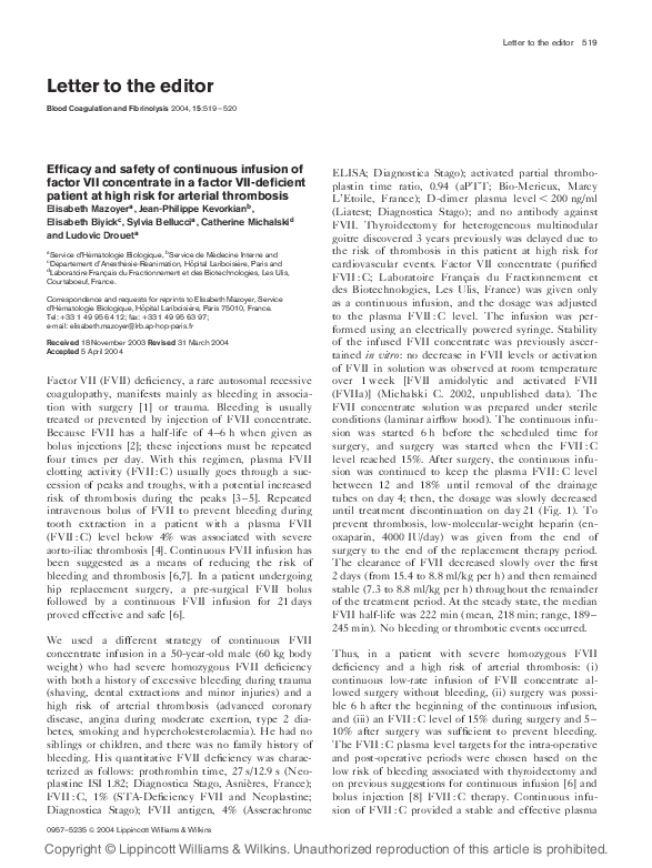 (PDF) Efficacy and safety of continuous infusion of factor VII ...