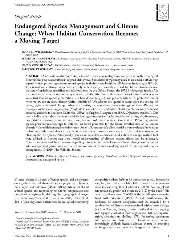 (PDF) Endangered species management and climate change: When habitat ...