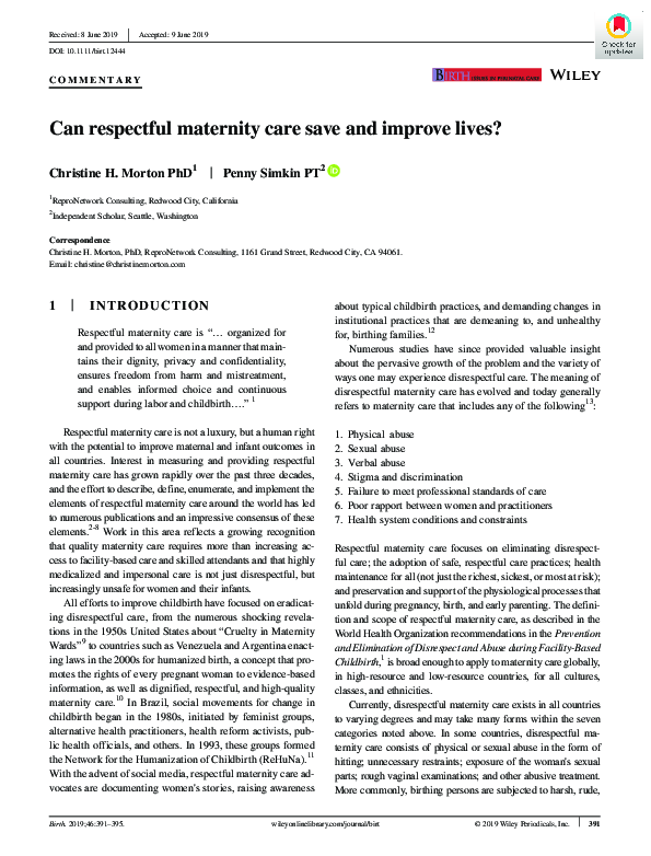 (PDF) Can respectful maternity care save and improve lives?
