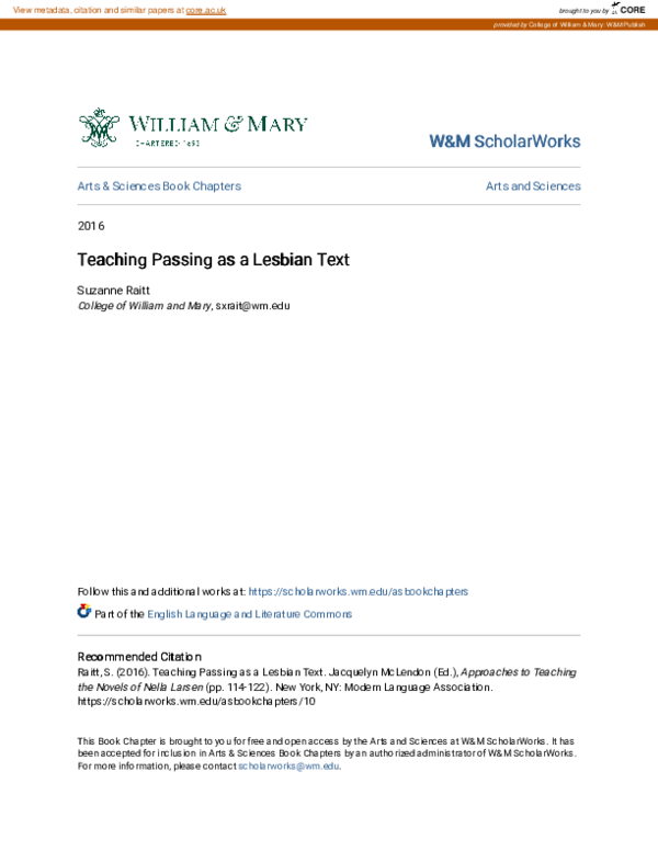 (PDF) Teaching Passing as a Lesbian Text