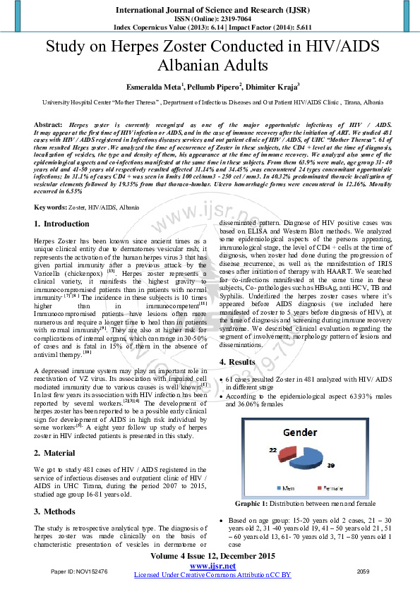 (PDF) Study on Herpes Zoster Conducted in HIV/AIDS Albanian Adults ...