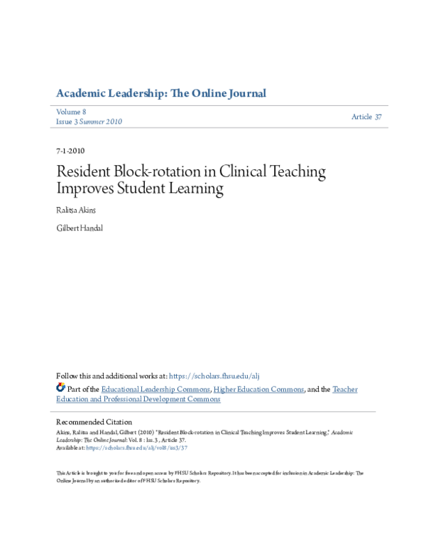 (PDF) Resident Block-rotation in Clinical Teaching Improves Student ...