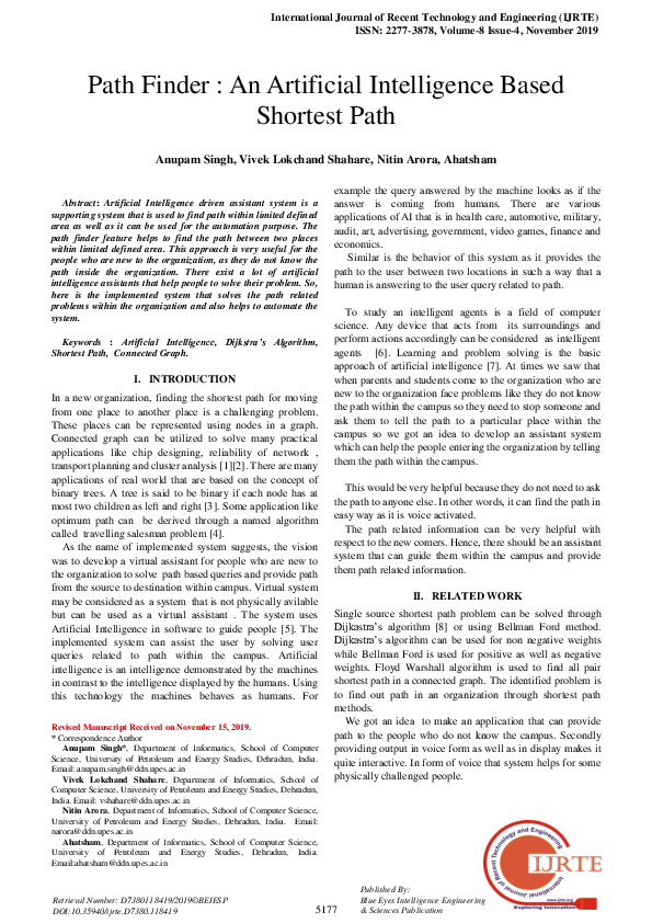 (PDF) Path Finder : An Artificial Intelligence Based Shortest Path