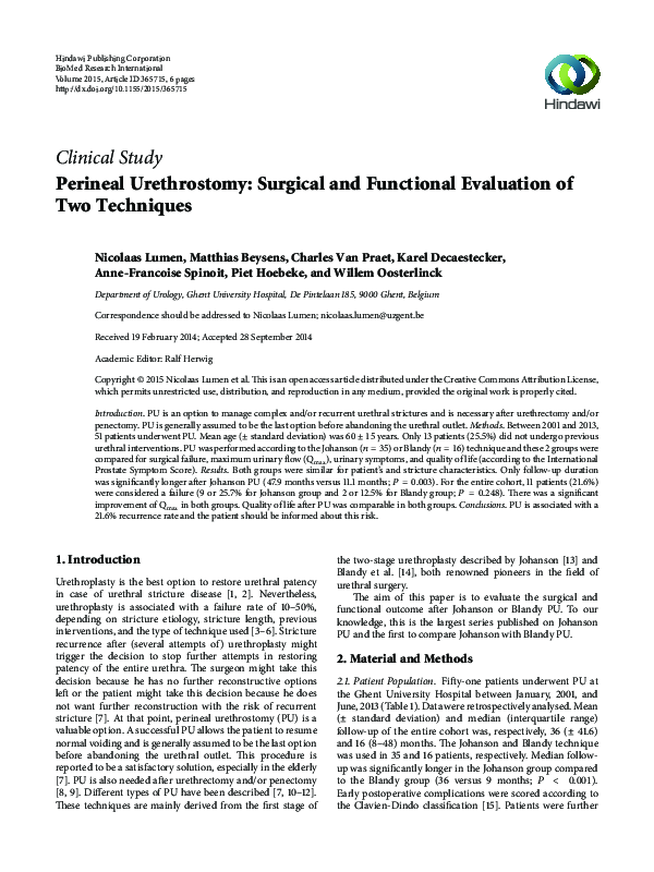(PDF) Perineal Urethrostomy: Surgical and Functional Evaluation of Two ...