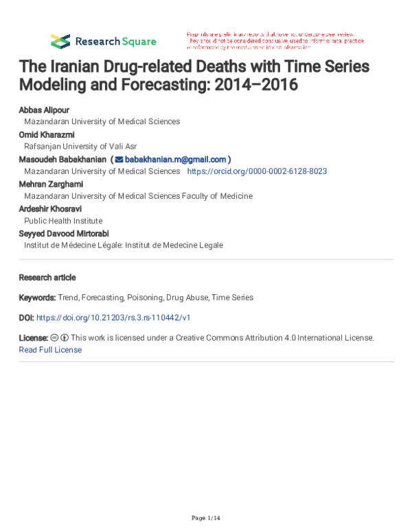 Pdf The Iranian Drug Related Deaths With Time Series Modeling And Forecasting 2014 2016