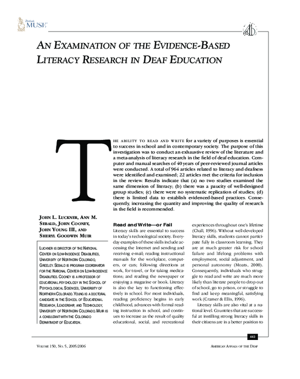 (PDF) An Examination of the Evidence-Based Literacy Research in Deaf ...