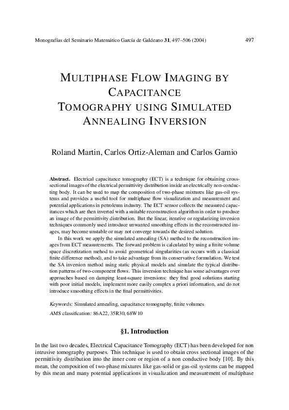 (PDF) Multiphase flow imaging by Capacitance Tomography using Simulated Annealing Inversion