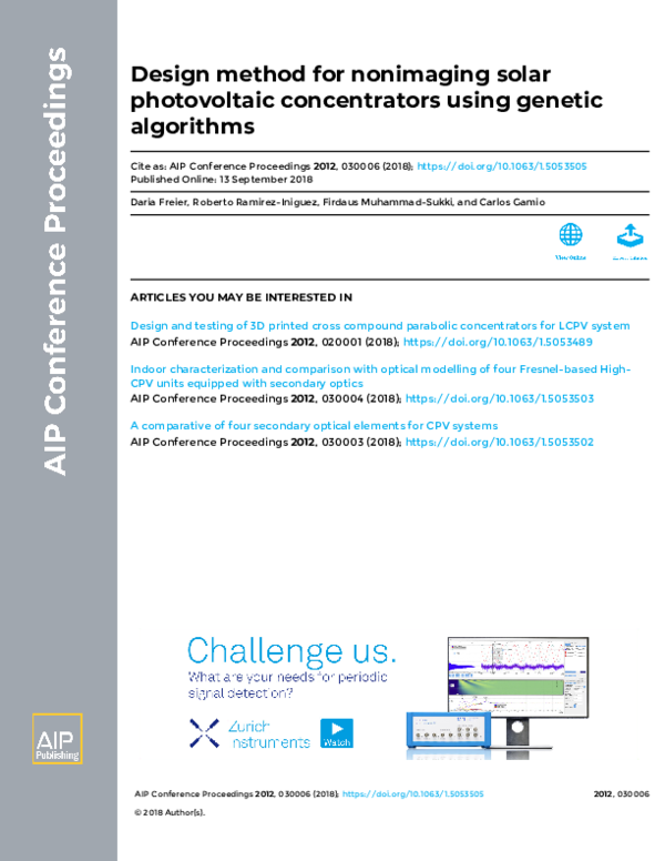 (PDF) Design method for nonimaging solar photovoltaic concentrators using genetic algorithms