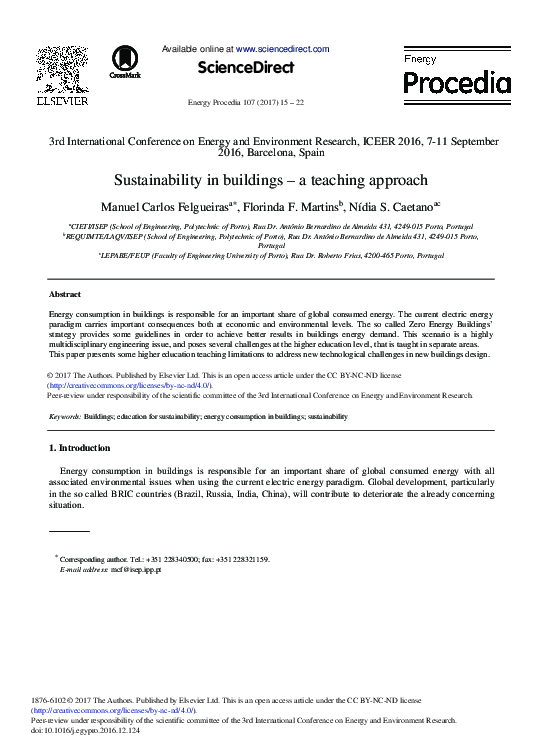 (PDF) Sustainability in Buildings – A Teaching Approach | Nidia Caetano - Academia.edu