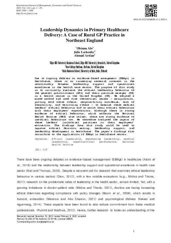 (PDF) Leadership Dynamics in Primary Healthcare Delivery: A Case of ...