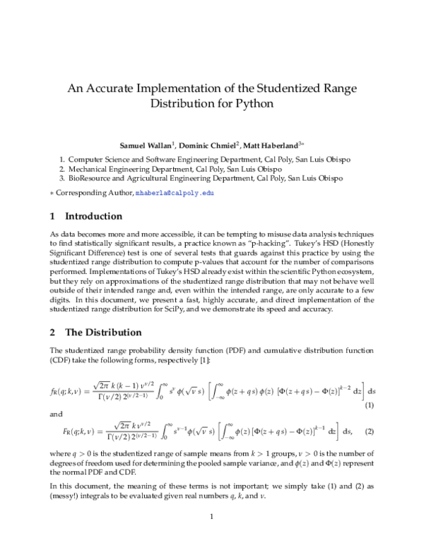 (PDF) SciPy 2021: An Accurate Implementation of the Studentized Range Distribution for Python