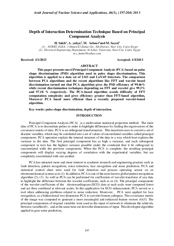 (PDF) Depth of Interaction Determination Technique Based on Principal Component Analysis | Ahmed ...