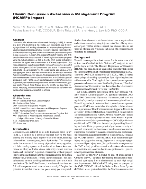 (PDF) Hawai'i Concussion Awareness & Management Program (HCAMP): Impact