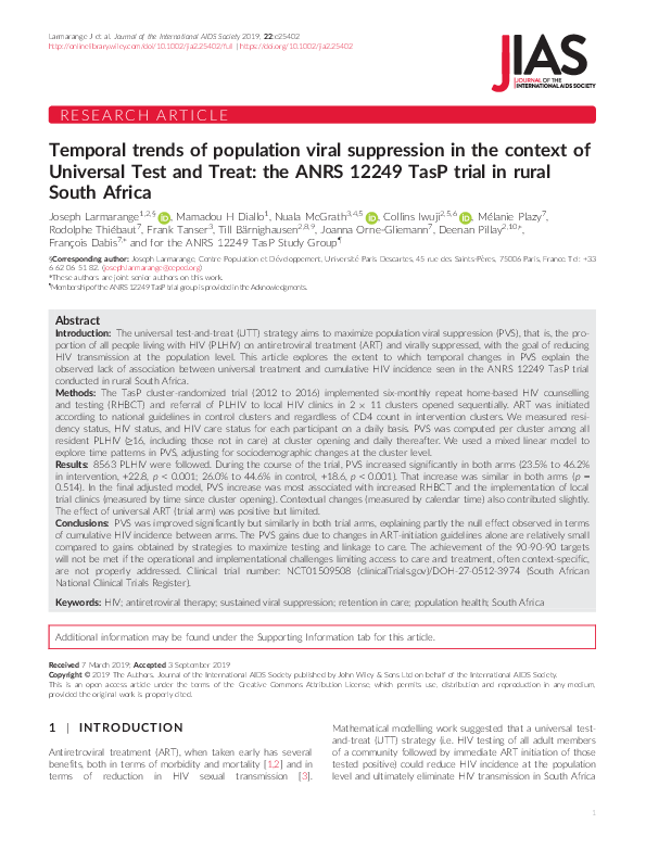 (PDF) Temporal trends of population viral suppression in the context of ...