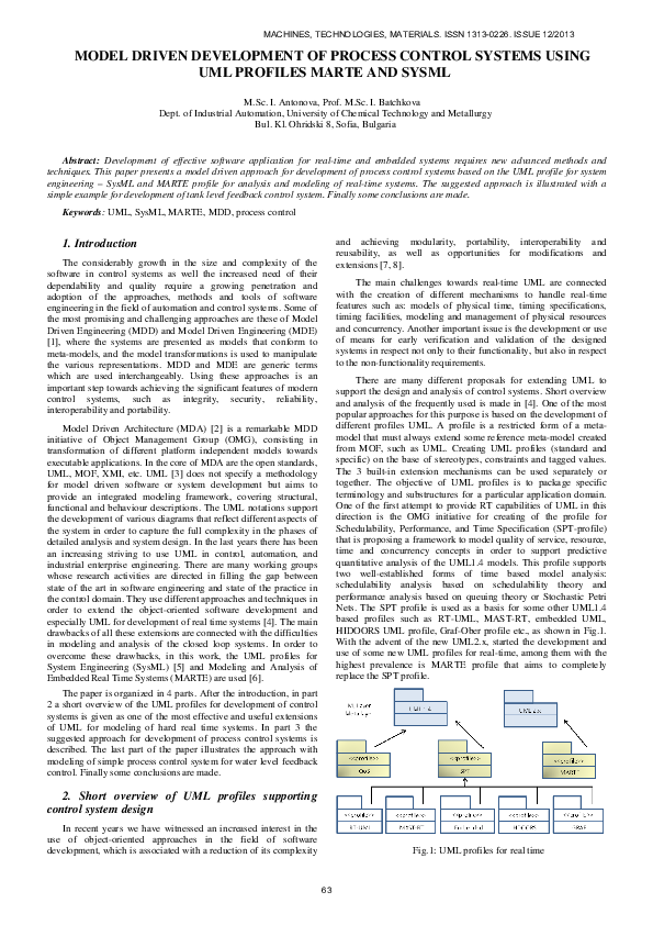 (PDF) Model Driven Development of Process Control Systems Using Uml Profiles Marte and Sysml