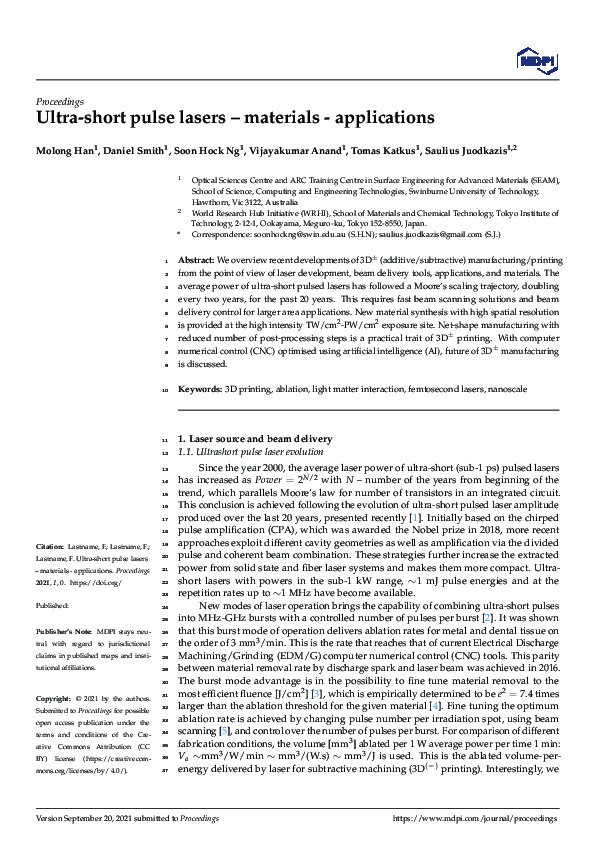 (PDF) Ultra-Short-Pulse Lasers—Materials—Applications | Saulius Juodkazis - Academia.edu