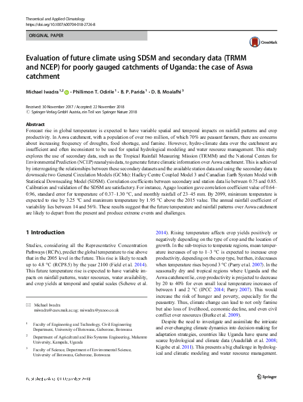 (PDF) Evaluation of future climate using SDSM and secondary data (TRMM and NCEP) for poorly ...