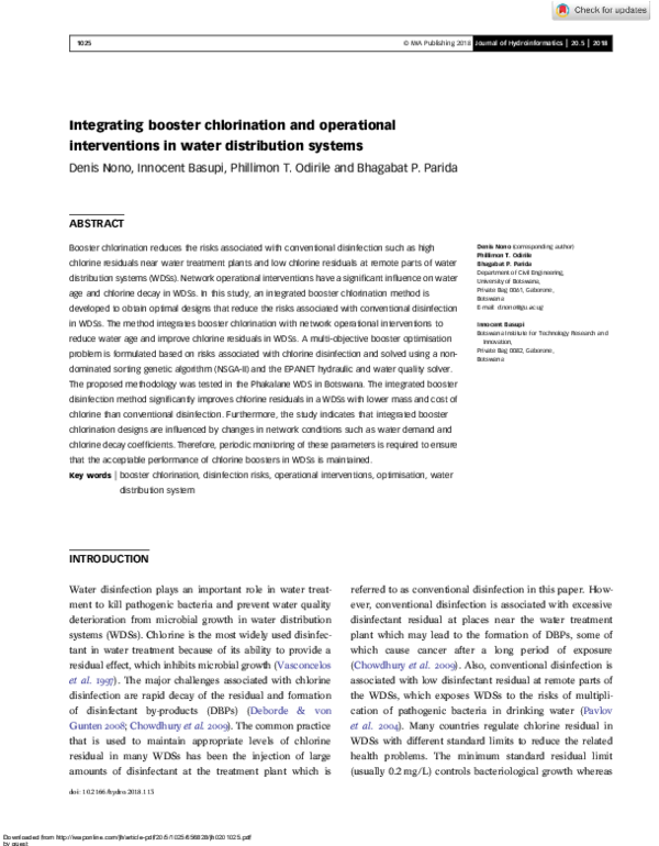 (PDF) Integrating booster chlorination and operational interventions in ...