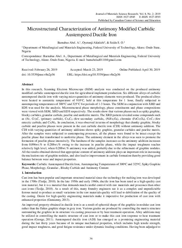 (PDF) Microstructural Characterization of Antimony Modified Carbidic Austempered Ductile Iron