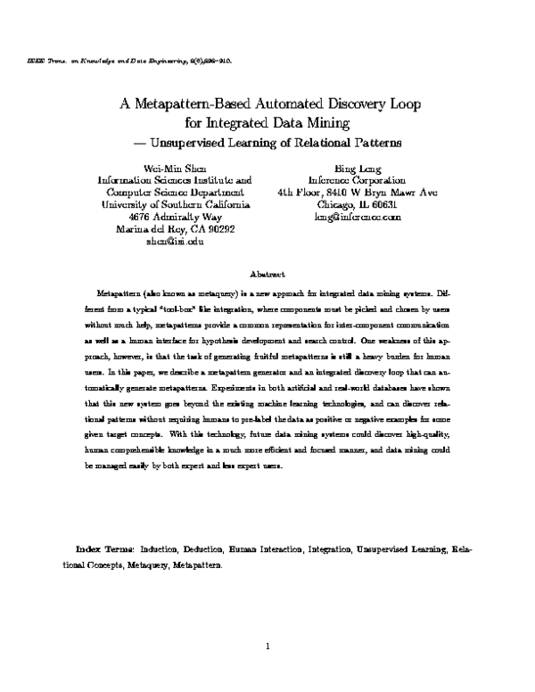 (PDF) A metapattern-based automated discovery loop for integrated data mining-unsupervised ...