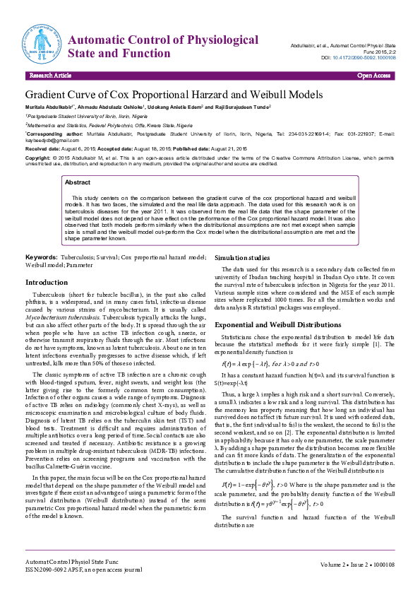 Pdf Gradient Curve Of Cox Proportional Harzard And Weibull Models