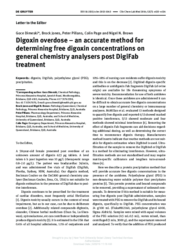 (PDF) Digoxin overdose – an accurate method for determining free ...