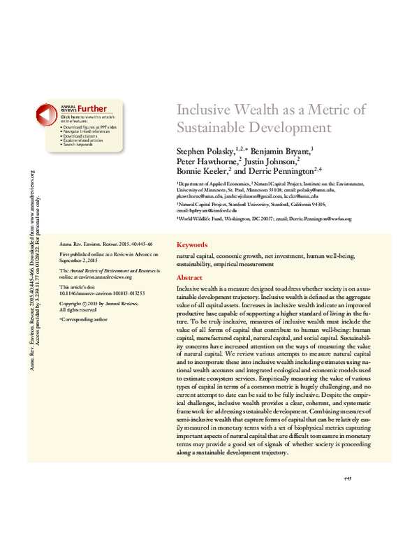 (PDF) Inclusive Wealth as a Metric of Sustainable Development | Steve ...