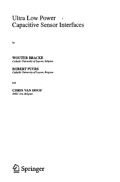 Pdf Ultra Low Power Capacitive Sensor Interfaces Robert Puers