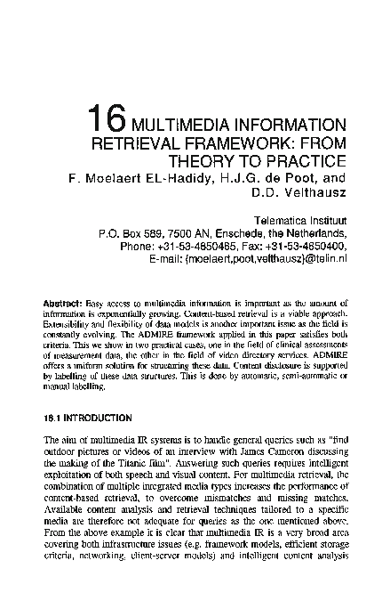 (PDF) Multimedia Information Retrieval Framework: From Theory to Practice