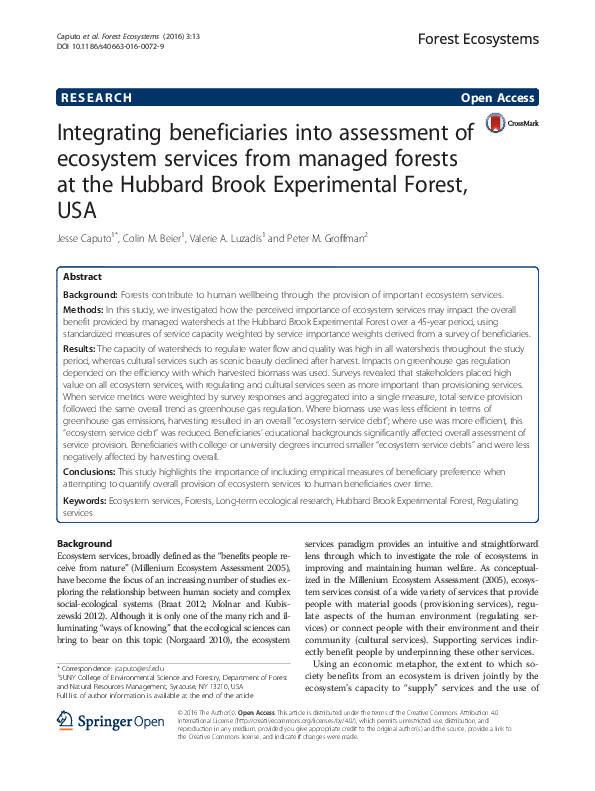 (PDF) Integrating beneficiaries into assessment of ecosystem services from managed forests at ...