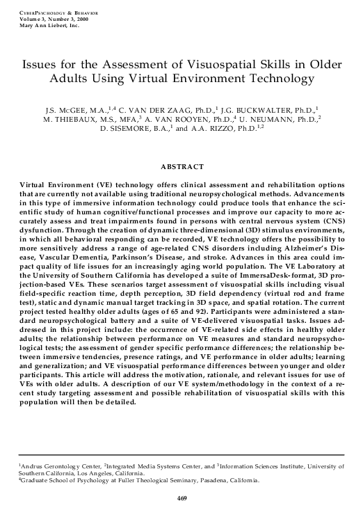 (PDF) Issues for the Assessment of Visuospatial Skills in Older Adults ...