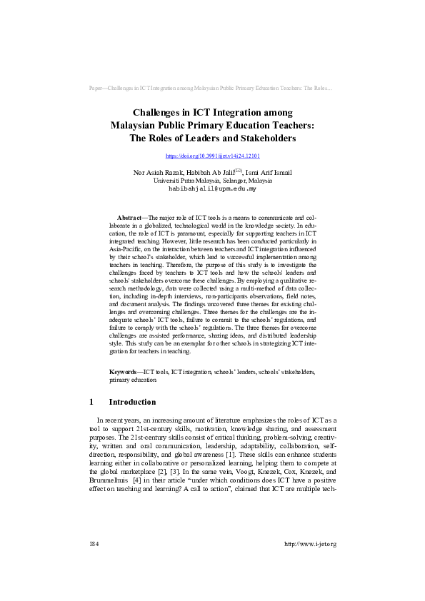 (PDF) Challenges in ICT Integration among Malaysian Public Primary ...