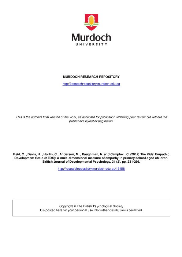 (PDF) The Kids' Empathic Development Scale (KEDS): A multi-dimensional ...