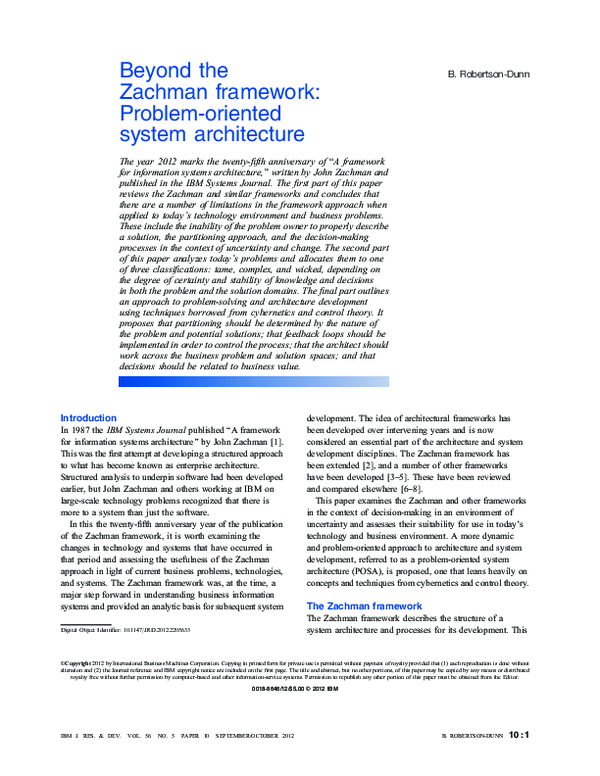 (PDF) Beyond the Zachman framework: Problem-oriented system architecture