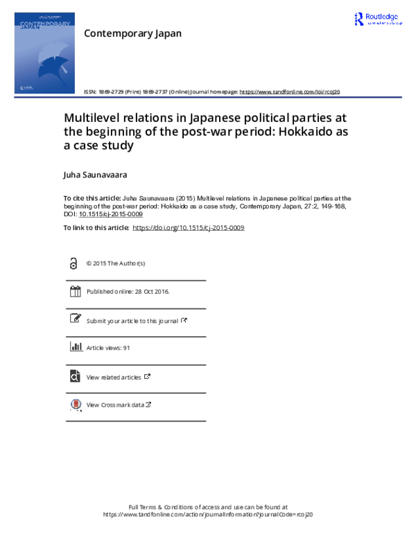 (PDF) Multilevel relations in Japanese political parties at the ...
