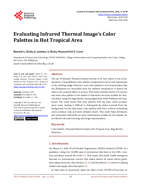 (PDF) Evaluating Infrared Thermal Image’s Color Palettes in Hot ...